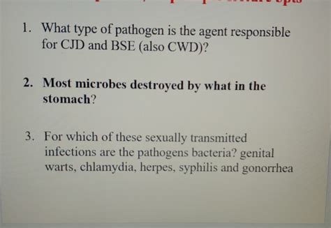 Solved 1 What Type Of Pathogen Is The Agent Responsible For