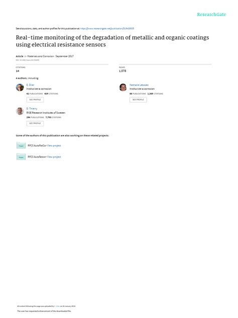 Real Time Monitoring Of The Degradation Of Metallic And Organic Coatings Using Electrical