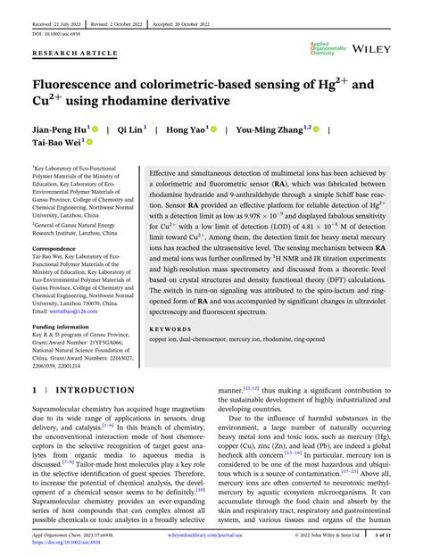 Fluorescence And Colorimetric ‐based Sensing Of Hg 2 And Cu 2 Using Rhodamine Derivative