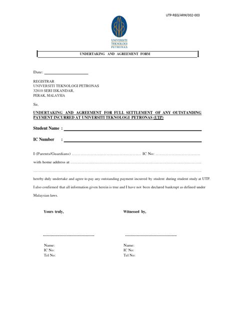 Utp Undertaking And Agreement Form Pdf