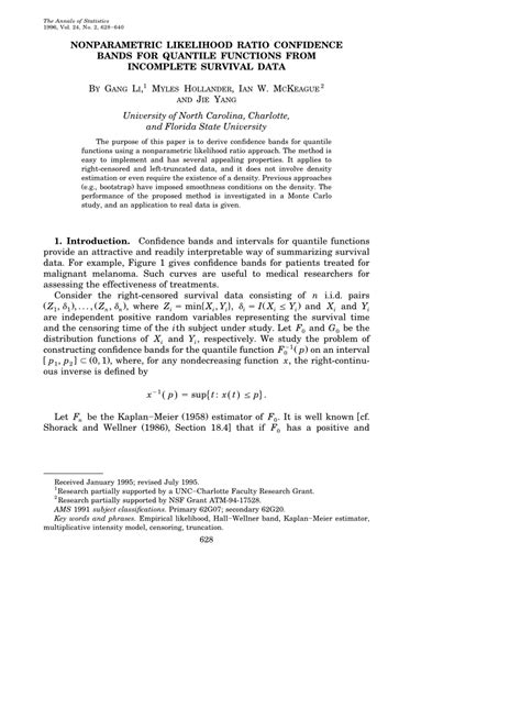 Pdf Nonparametric Likelihood Ratio Confidence Bands For Quantile Functions From Incomplete