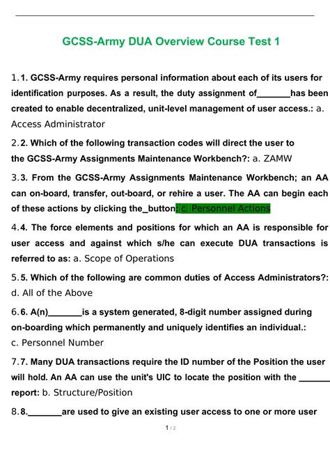 Gcss Army Dua Overview Course Test 1 Gcss Stuvia Us
