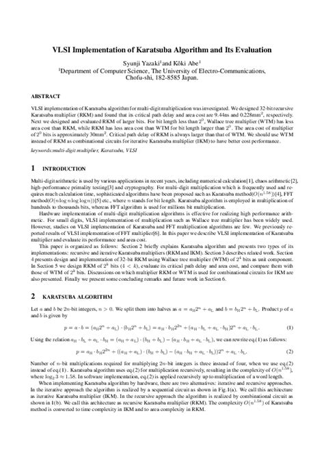Pdf Vlsi Implementation Of Karatsuba Algorithm And Its Evaluation