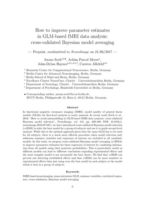 Pdf How To Improve Parameter Estimates In Glm Based Fmri Data Analysis Cross Validated