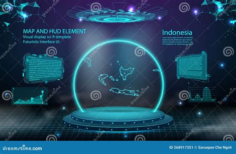 Indonesia Map Light Connecting Effect Background Abstract Digital Technology Ui Gui