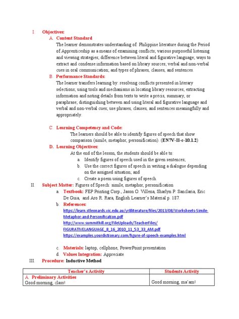 Inductive Method Lesson Plan Pdf Metaphor Anthropomorphism
