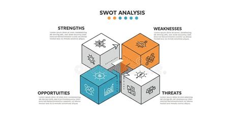 Swot Analysis Diagram With Four Connected Cubes Representing Strengths Stock Illustration