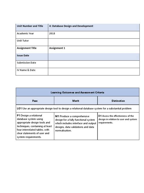 Unit Number And Title 4 Database Design And Development Academic Year