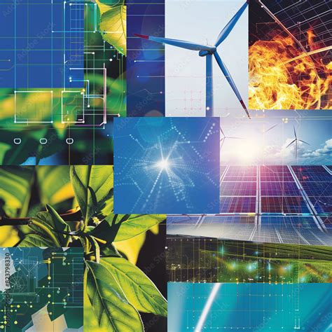 Vibrant Collage Combining Elements Of Green Technology Renewable Energy Sources And Nature To