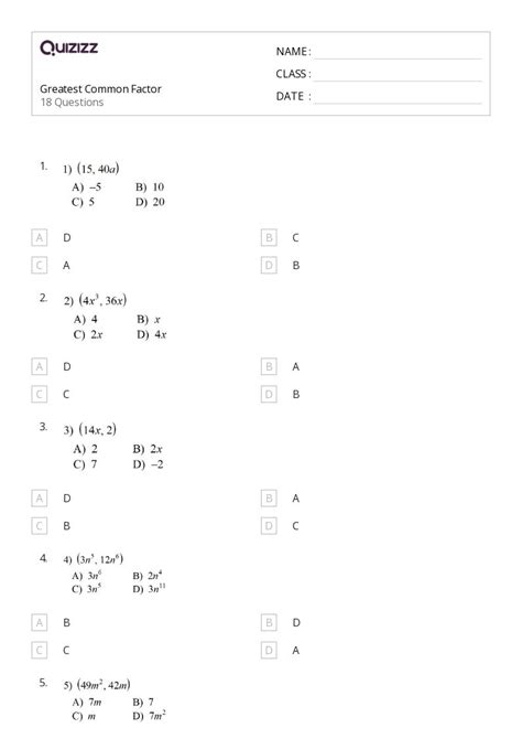 50 Greatest Common Factor Worksheets For 7th Class On Quizizz Free And Printable