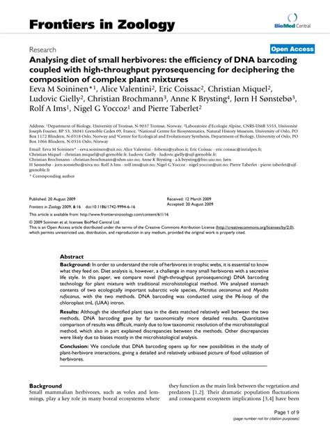 pdf analysing diet of small herbivores the efficiency of dna barcoding coupled with high