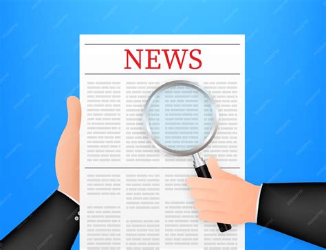 빈 일간 신문입니다 클리핑 마스크에서 완전히 편집 가능한 전체 신문 돋보기로 뉴스를 읽습니다 벡터 재고 일러스트 레이 션 프리미엄 벡터