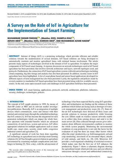 Pdf A Survey On The Role Of Iot In Agriculture For The Implementation Of Smart Farming