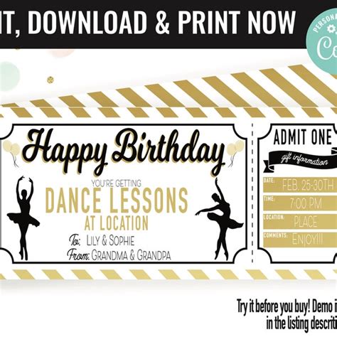 Dance Lesson Voucher Template Etsy