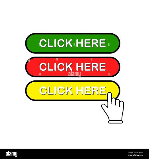 Click Here Button In Red Green And Yellow With Mouse Pointer Hand