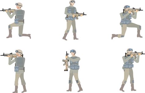 Modern Army Pose Set Vector 7538554 Vector Art At Vecteezy