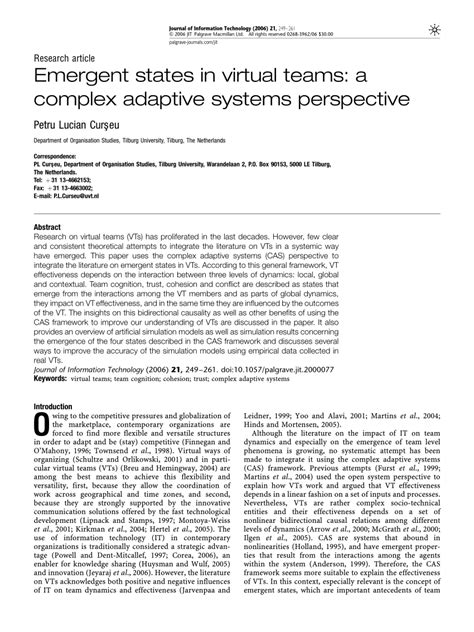 pdf emergent states in virtual teams a complex adaptive systems
