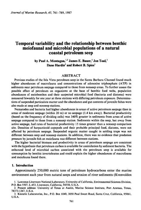 Pdf Temporal Variability And The Relationship Between Benthic