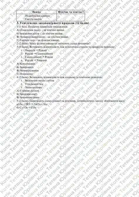 Діагностична робота №4 з хімії 7 клас НУШ Тема 4 Моделюємо фізичні та хімічні явища Тест Хімія