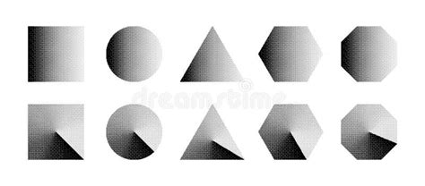 basic geometric shapes with bitmap dither gradient vector set isolated