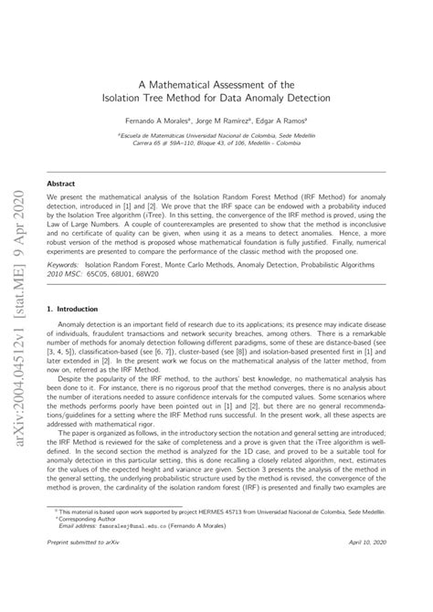 A Mathematical Assessment Of The Isolation Tree Method For Data Anomaly Detection Deepai