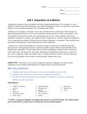 Separation Of A Mixture Lab FINAL Pdf Names Date Section LAB 3 Separation Of A Mixture