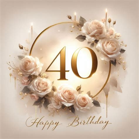 Elegant 40th Birthday Card Design With Soft Roses And Golden Accents