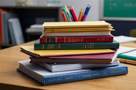 A Stack Of Homework Assignments On A Teachers Desk Premium Ai