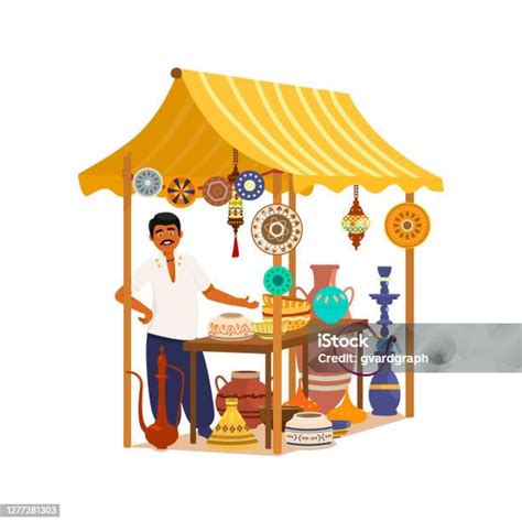 전통 상품과 공예품을 제공하는 거리 상점 근처에 서있는 아시아 남자 거리에 대한 스톡 벡터 아트 및 기타 이미지 거리 공예 관광 Istock