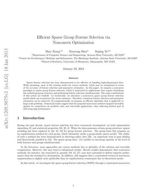 Pdf Efficient Sparse Group Feature Selection Via Nonconvex Optimization