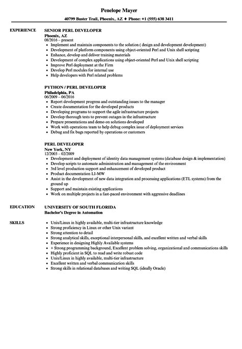 Perl Developer Resume Samples Velvet Jobs