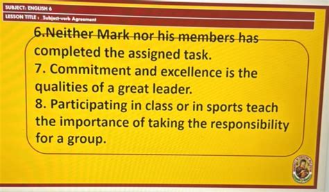 SUBECT ENGUSH 6 LESSON TIILE Sublect Verb StudyX