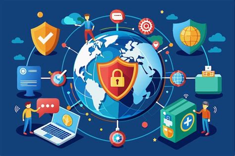Illustrates The Concept Of Global Network Security Through Various Symbols And Figures