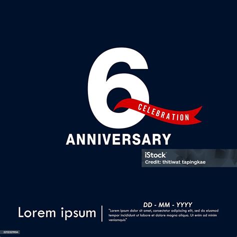 창립 6주년 기념 엠블럼 진한 파란색 배경에 빨간 리본으로 격리 된 우아한 기념일 로고 웹 전단지 포스터 초대 카드 인사말 카드에 대한 벡터 일러스트 레이 션 템플릿 디자인