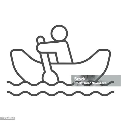 물 얇은 선 아이콘에 보트에 노와 남자 워터 파크 개념 흰색 배경에 조정 보트 기호 모바일 개념 및 웹 디자인을위한 윤곽 스타일맨 행 카누 아이콘 벡터 그래픽 0명에 대한