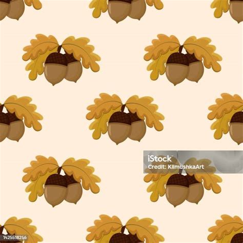 도토리 과일과 잎 이음새가 없는 패턴 벡터 일러스트 레이 션 0명에 대한 스톡 벡터 아트 및 기타 이미지 0명 가을 갈색 Istock