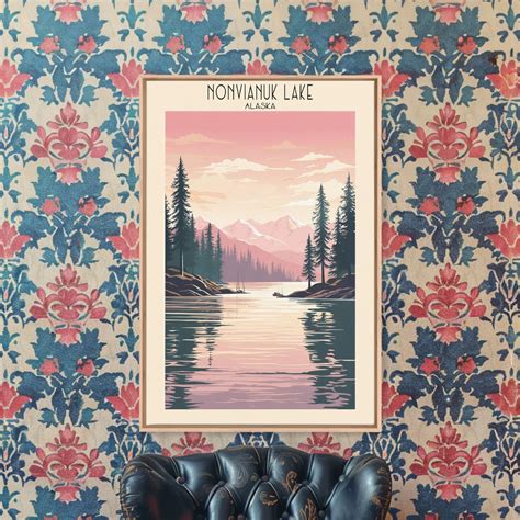 Nonvianuk Lake Alaska Framed Canvas Print Lake House Decor Travel