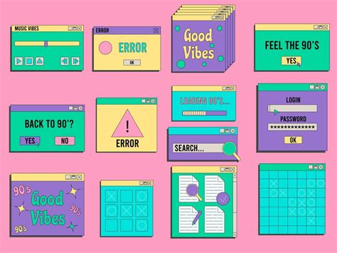 set of vaporwave ui and ux elements pc retro game frame nostalgic