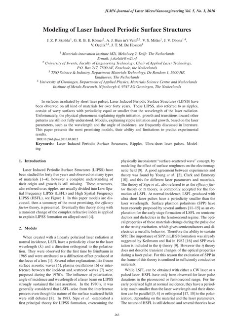 Pdf Modeling Of Laser Induced Periodic Surface Structures