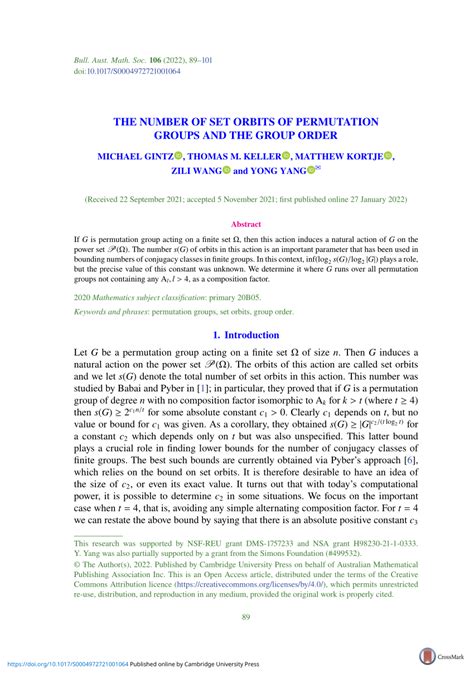 Pdf The Number Of Set Orbits Of Permutation Groups And The Group Order