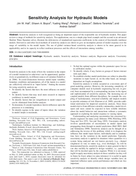 Pdf Sensitivity Analysis For Hydraulic Models
