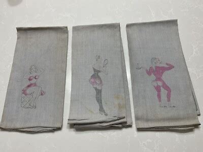 3 Vintage Pinup Girl Risqué Naughty Lady Print Tea Towel See Pictures