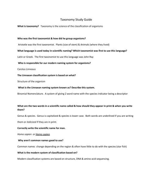 Taxonomy Study Guide With Answerspdf