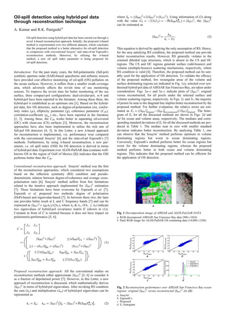 Pdf Oil Spill Detection Using Hybrid Pol Data Through Reconstruction Technique