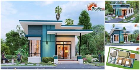 แบบบ้านชั้นเดียวสไตล์โมเดิร์น 2 ห้องนอน 2 ห้องน้ำ พื้นที่ใช้สอย 60 ตารางเมตร ไอเดียสร้างบ้าน