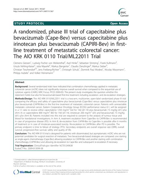 Pdf A Randomized Phase Iii Trial Of Capecitabine Plus Bevacizumab Cape Bev Versus