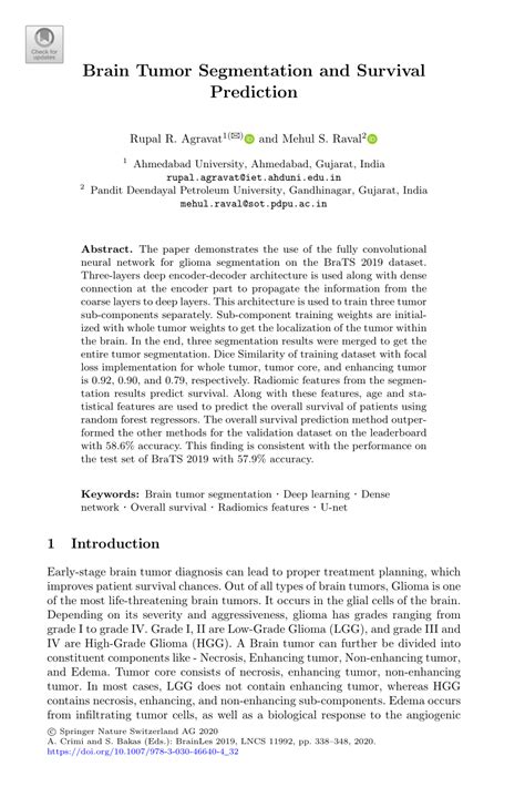 Pdf Brain Tumor Segmentation And Survival Prediction
