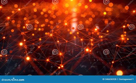 A Digital Network Visualization With Glowing Nodes And Connections On A