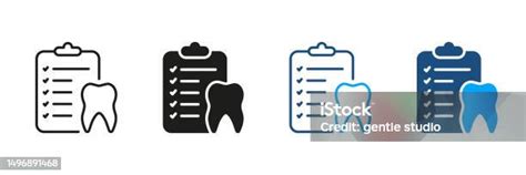 치아 의료 보고서 픽토그램 치과 검진 실루엣과 라인 아이콘이 설정되었습니다 치아 및 문서 체크리스트 픽토그램 치과 치료 검정 및 색상 기호 컬렉션입니다 격리된 벡터 그림