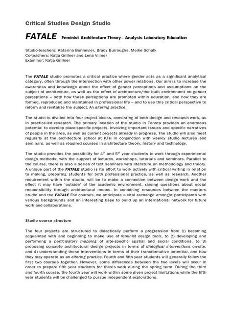 Fatale Feminist Architecture Theory Analysis Laboratory Education